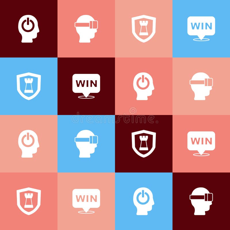 Set Pop Art Power Button, Virtual Reality Glasses, Chess Shield and ...