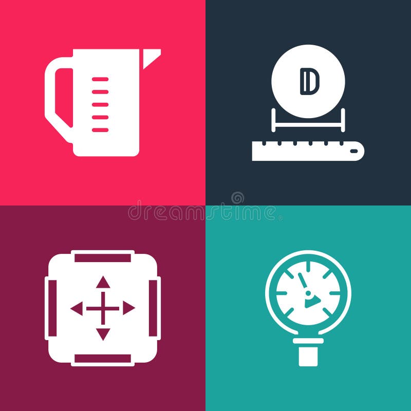 Set Pop Art Pressure Water Meter, Area Measurement, Diameter and ...