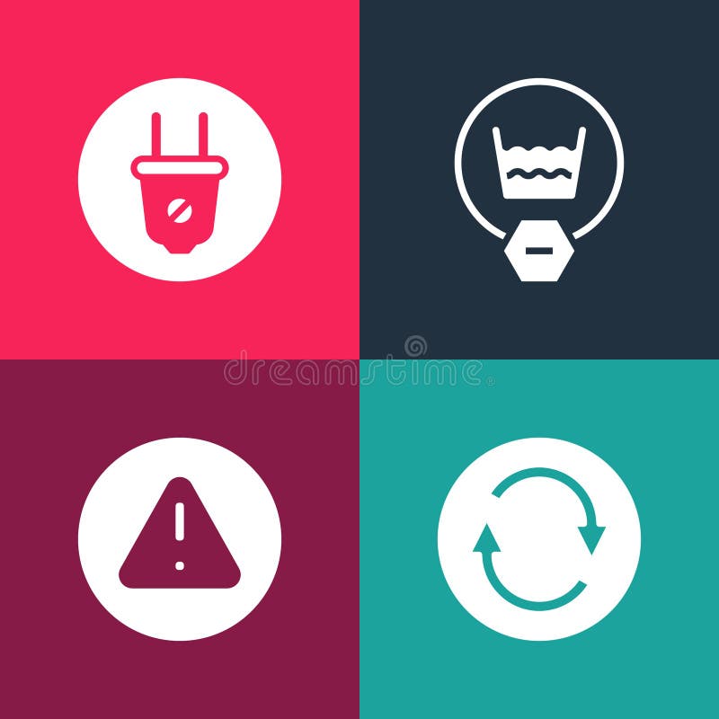 Set Pop Art Recycle Symbol, Exclamation Mark in Triangle, Delicate Wash ...