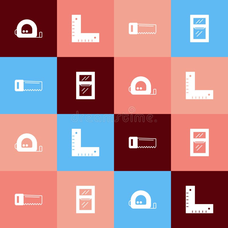 Set Pop Art Roulette Construction, Corner Ruler, Hand Saw and Window in ...