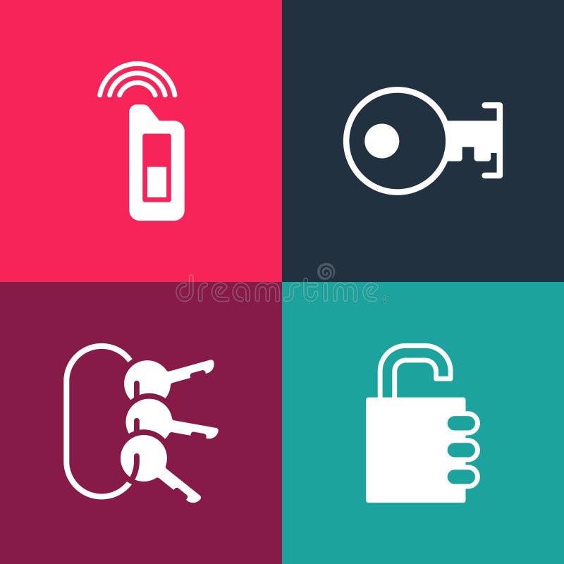 Set Pop Art Safe Combination Lock, Bunch of Keys, Key and Car with ...