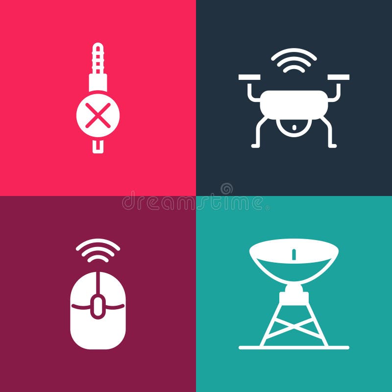 Set Pop Art Satellite Dish, Wireless Computer Mouse, Smart Drone System ...