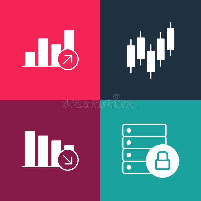 Set Pop Art Server Security with Padlock, Financial Growth Decrease, Browser Stocks Market and ...