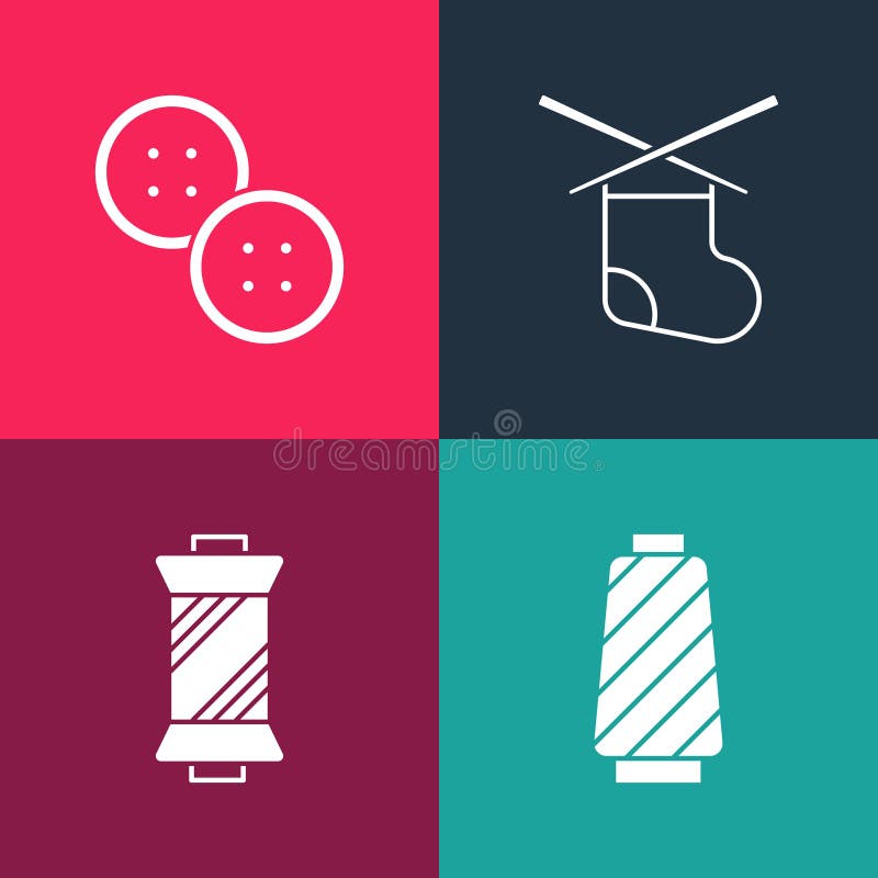 Set Pop Art Sewing Thread on Spool, , Knitting Needles and Button Icon ...