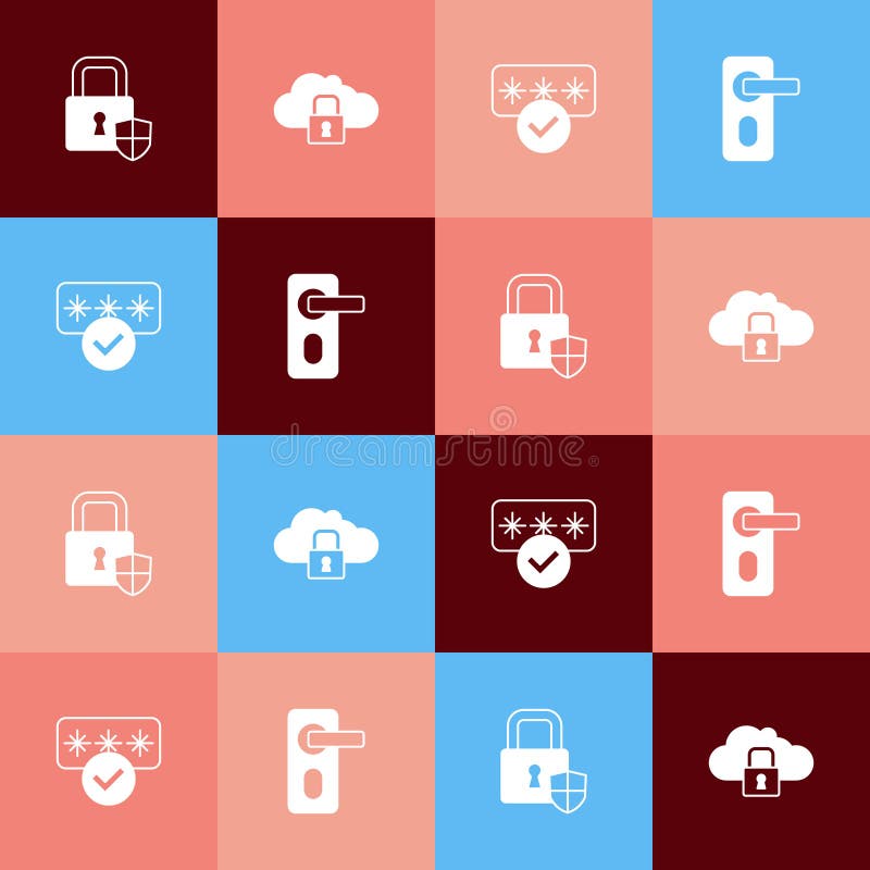 Set Pop Art Shield Security with Lock, Cloud Computing, Password ... Set Pop Art Shield Security with Lock, Cloud Computing, Password ...