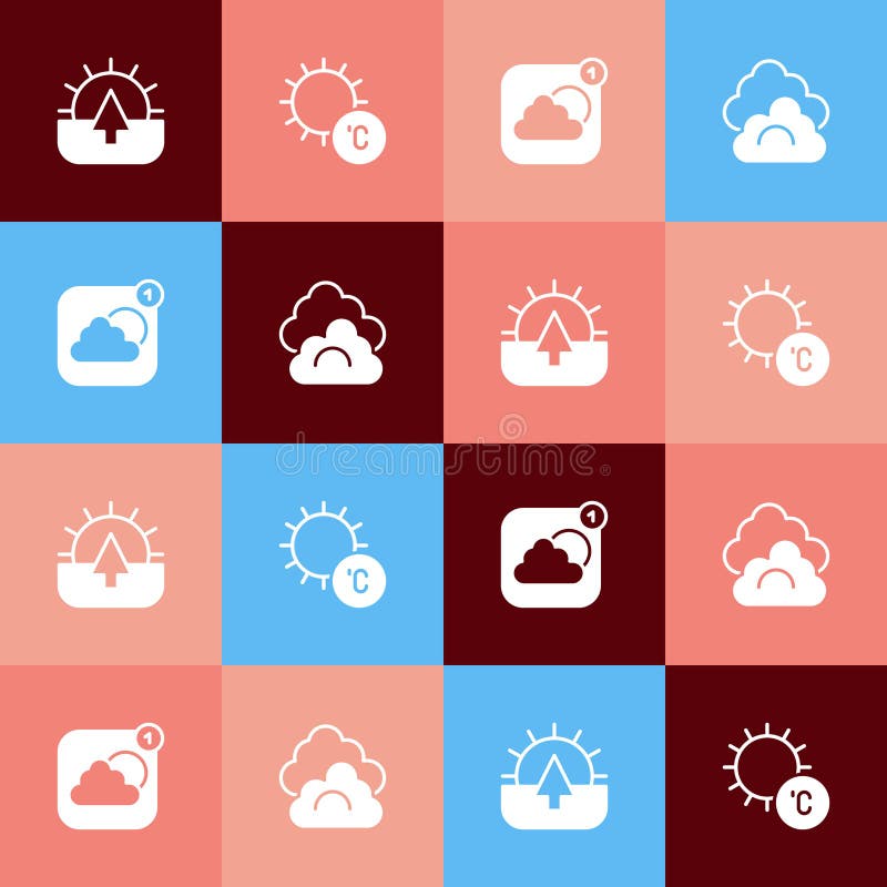 Set Pop Art Sunrise, Weather Forecast App and Cloud Icon. Vector Stock ...