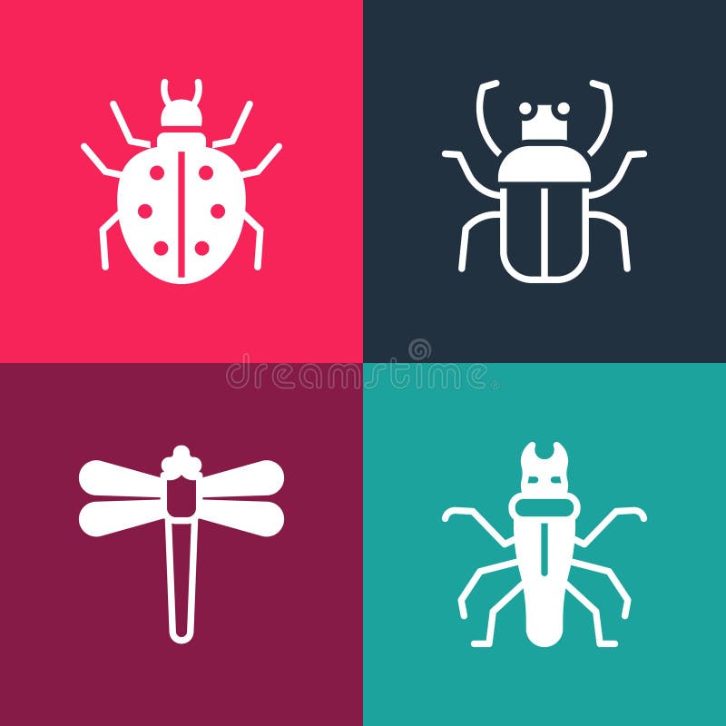 Set Pop Art Termite, Dragonfly, Stink Bug and Mite Icon. Vector Stock ...