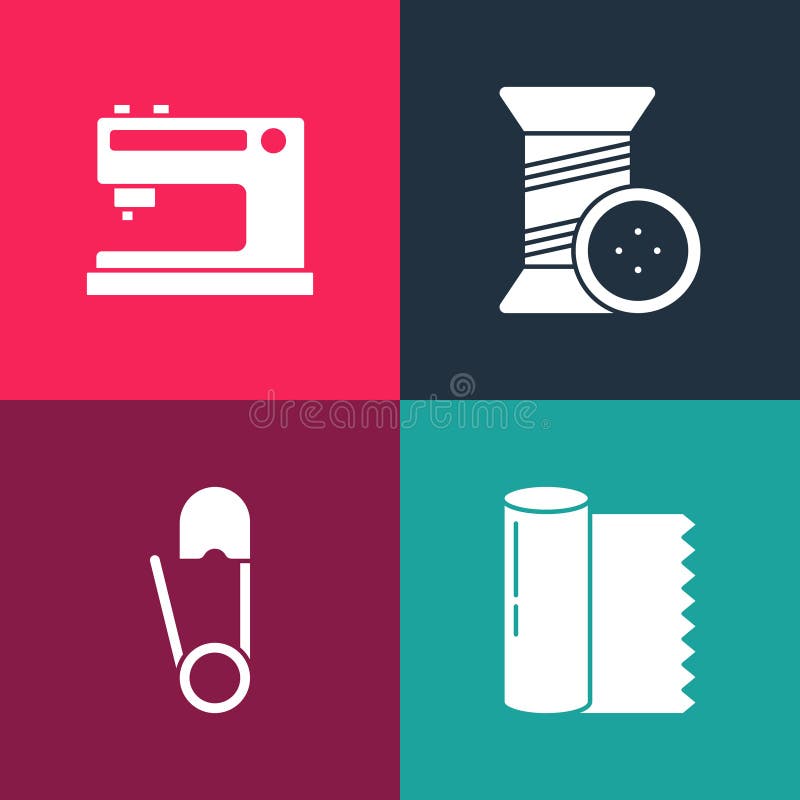 Set Pop Art Textile Fabric Roll, Safety Pin, Sewing Thread and Button ...