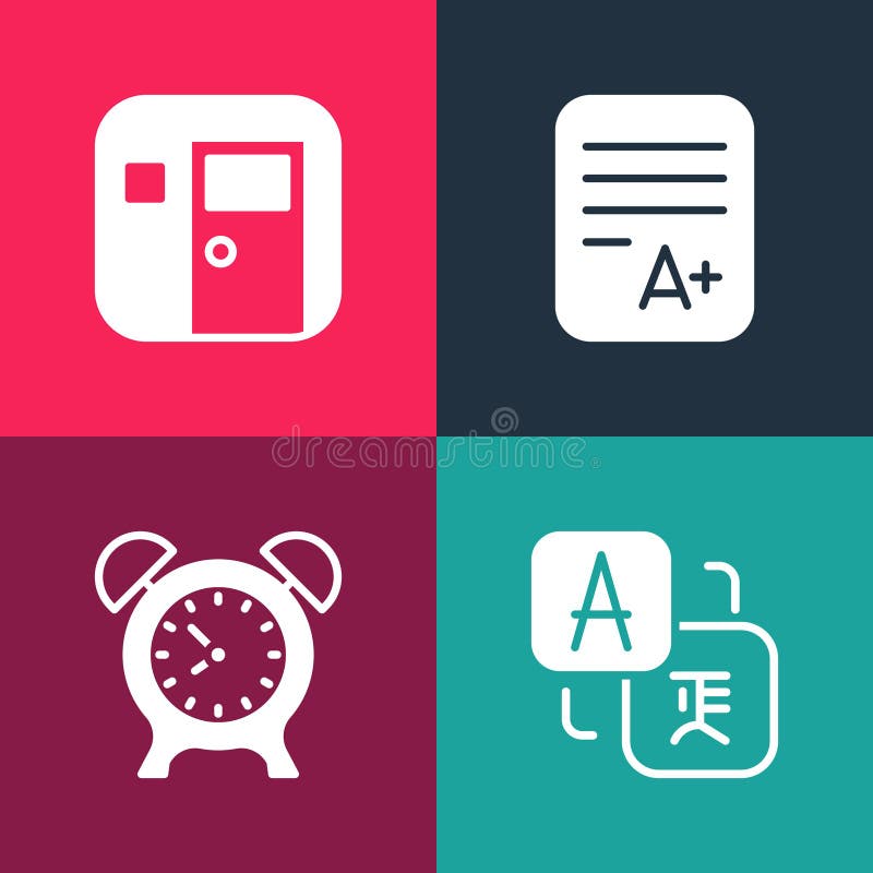 Set Pop Art Translator, Alarm Clock, Exam Sheet with Plus Grade and ...