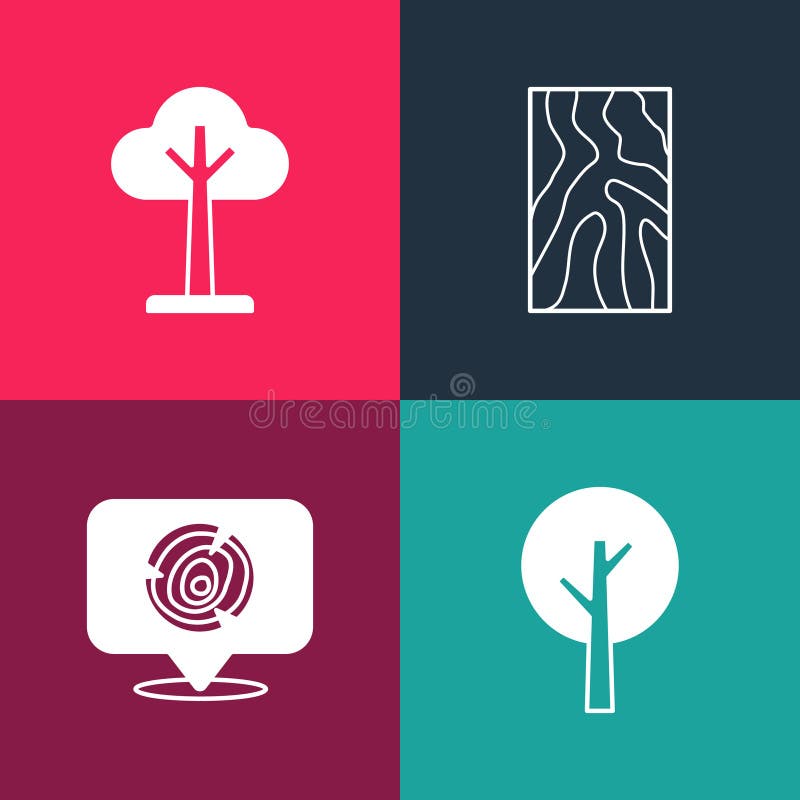 Set Pop Art Tree, Wooden Logs, Beam and Icon. Vector Stock Vector ...