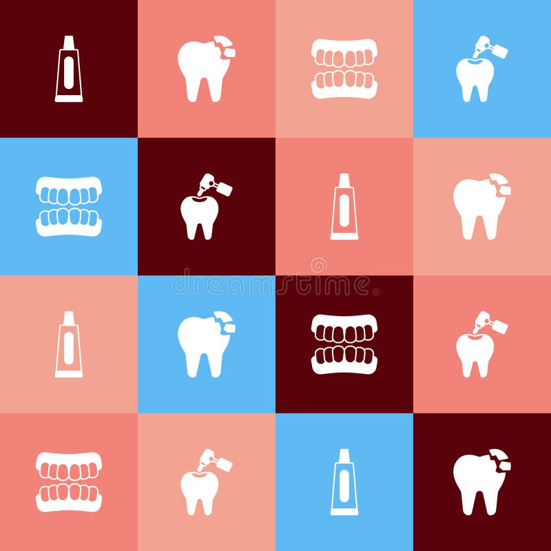 Set Pop Art Tube of Toothpaste, Broken, Dentures Model and Tooth with ...