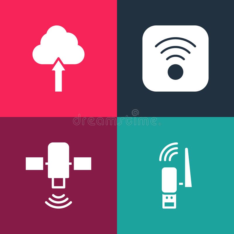 Set Pop Art Usb Wireless Adapter, Satellite, Wi-Fi Internet and Cloud ...