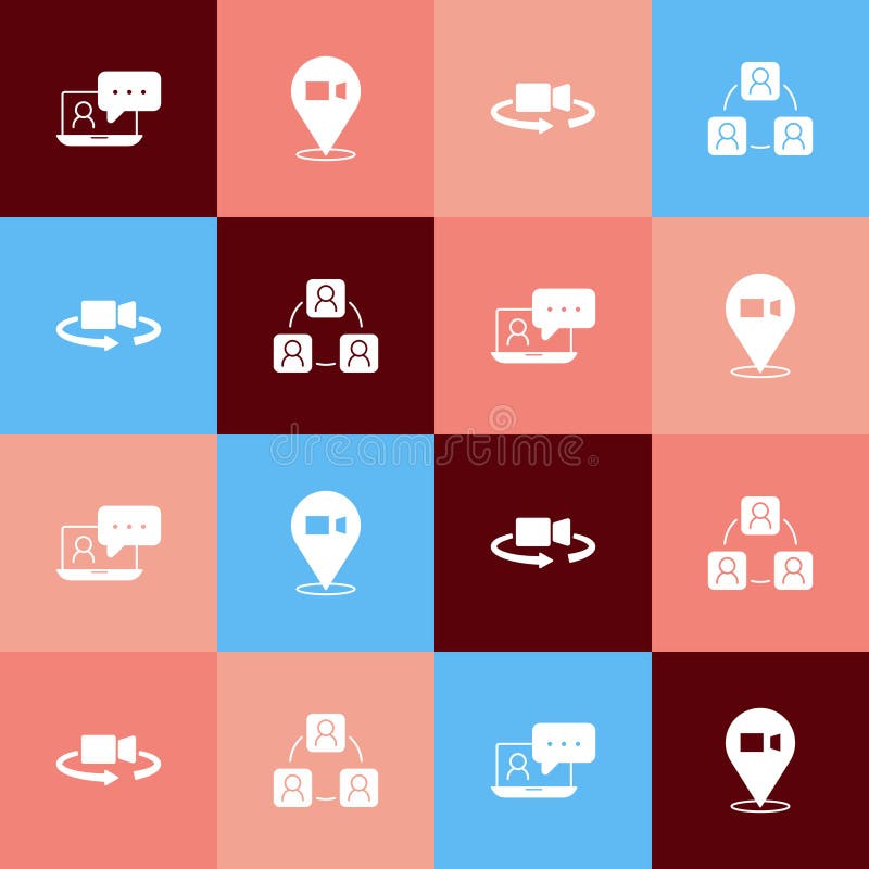 Set Pop Art Video Chat Conference, 360 Degree View and Meeting Icon ...