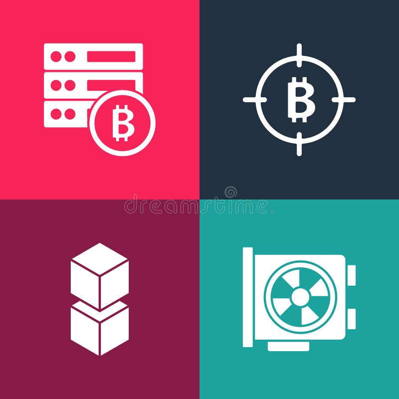 Set Pop Art Video Graphic Card, Blockchain Technology, Bitcoin the ...