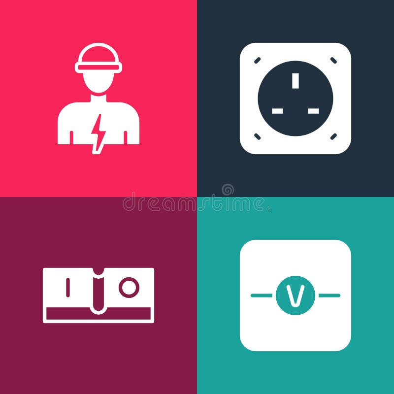 Set Pop Art Voltmeter, Electric Light Switch, Electrical Outlet and ...