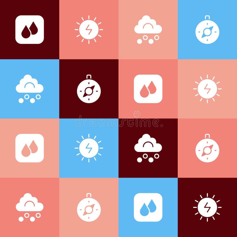 Set Pop Art Water Drop, Solar Energy Panel, Hail Cloud and Compass Icon ...