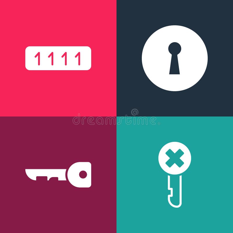 Set Pop Art Wrong Key, Key, Keyhole and Password Protection Icon ...