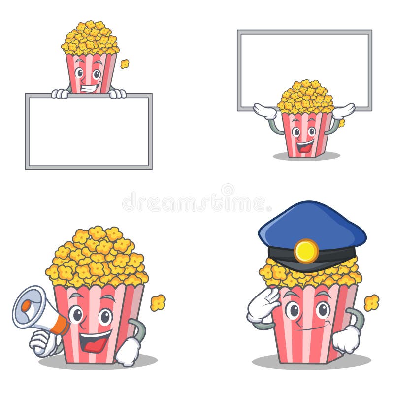 Set of Popcorn Character with Board Megaphone Police Stock Vector ...