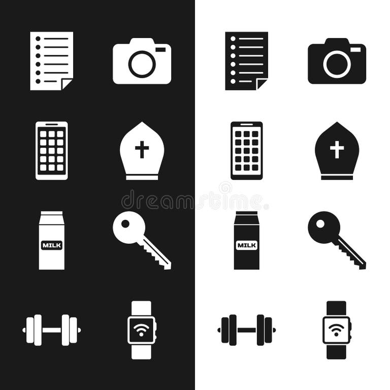 Set Pope Hat, Mobile Apps, Document, Photo Camera, Paper Package for ...