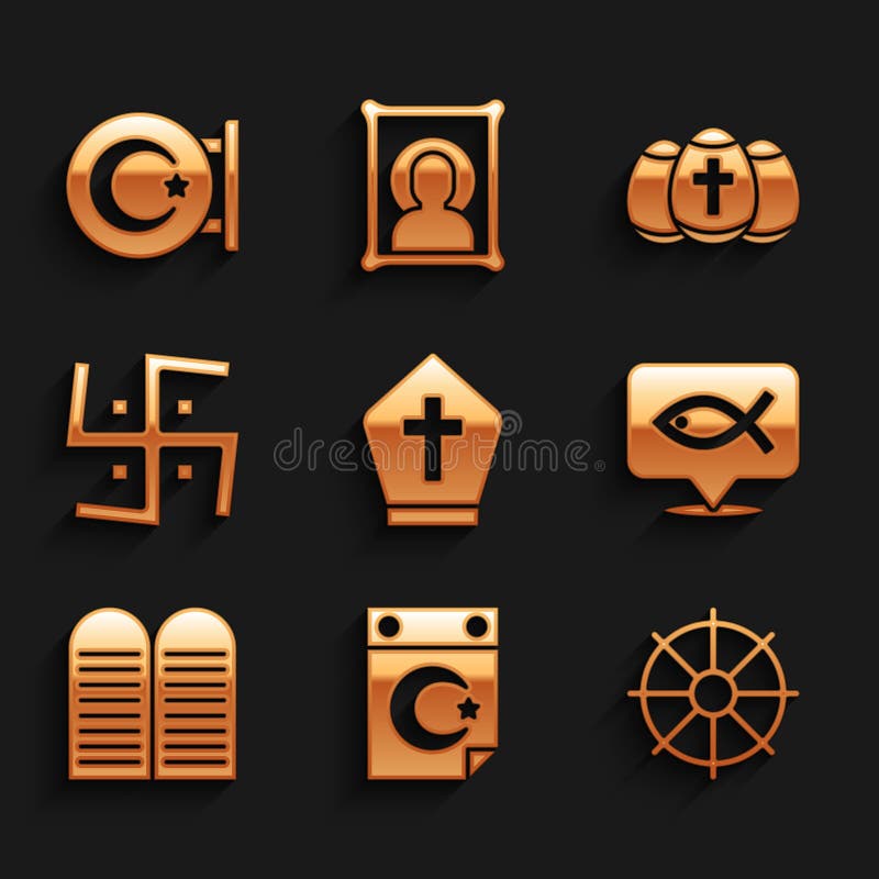Set Pope Hat, Star and Crescent, Dharma Wheel, Christian Fish, the ...