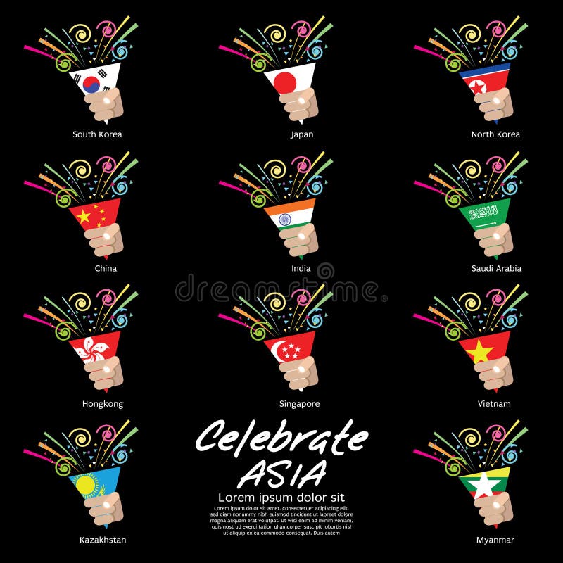 Set of Popper Party of Asia Continent. Stock Vector - Illustration of ...