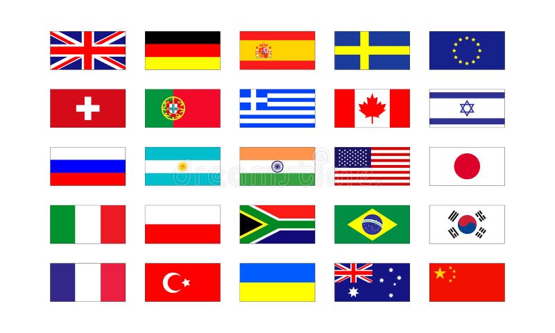 Set of Popular Country Flags Isolated on White Background. Vector EPS ...