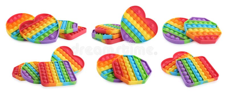 Set with Popular Fidget Toys Pop it on White Background. Banner Design ...