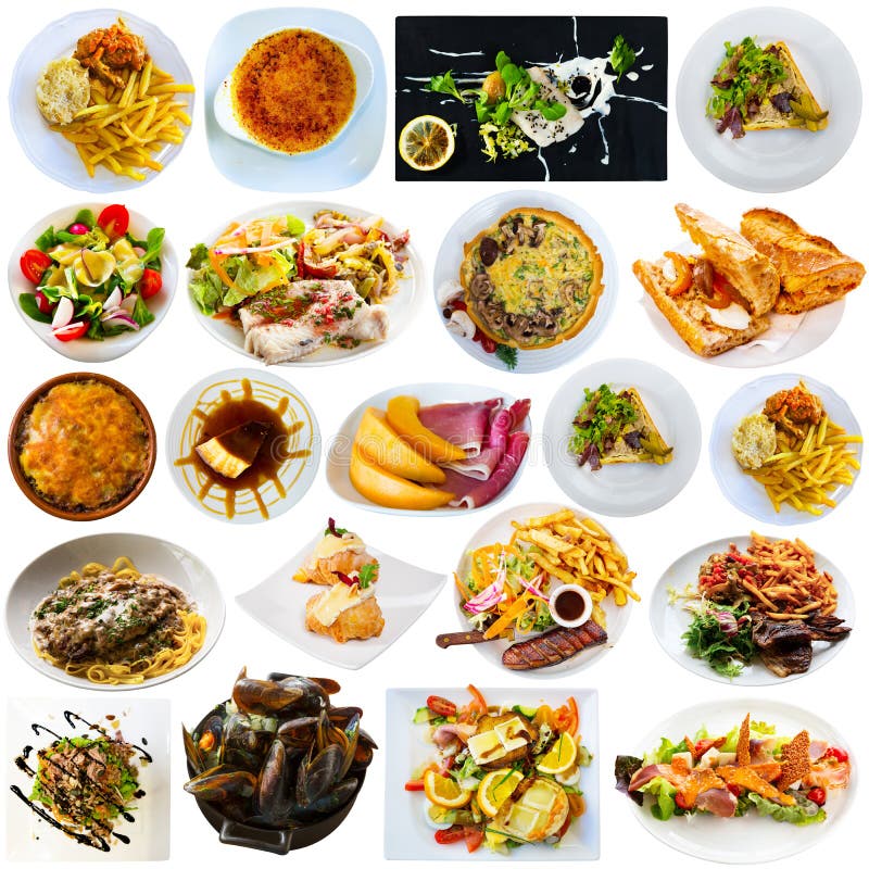 Set of French Dishes Isolated on White Stock Image - Image of meat ...