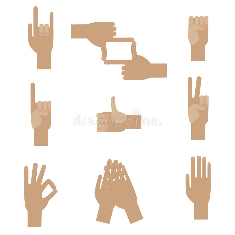 Set Popular Human Hand Gestures Stock Illustration - Illustration of ...