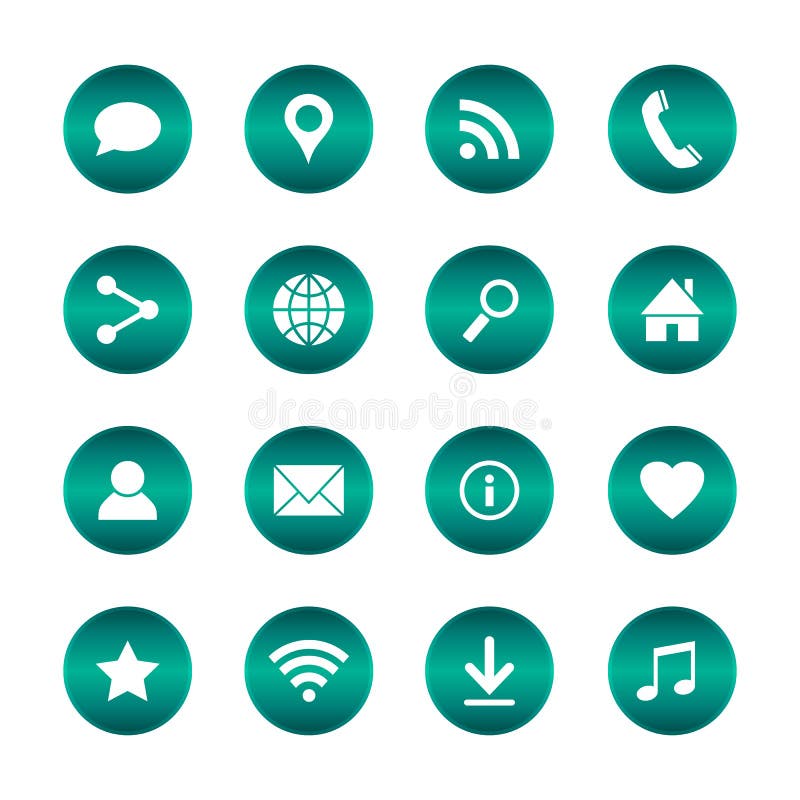 Set of Popular Web Icons. Vector Circle Buttons with Basic Icons ...