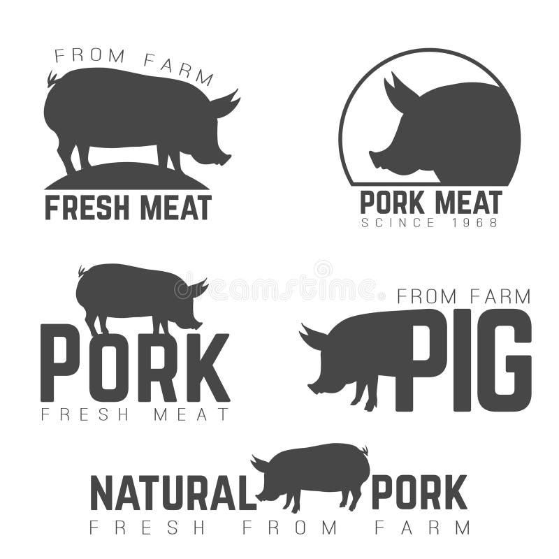 Set Of Pork Emblems, Logotypes And Labels Isolated Stock Vector ...