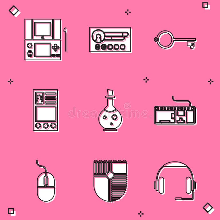 Set Portable Video Game Console, Create Account Screen, Ancient Key for, Bottle with Magic ...