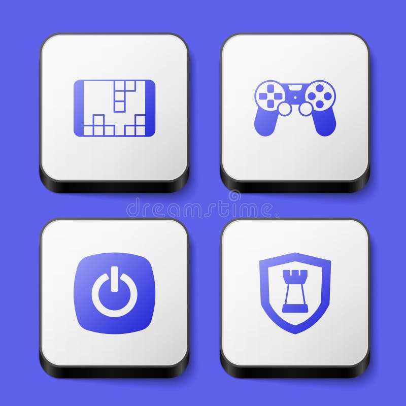 Set Portable Video Game Console, Game Controller Joystick, Power Button and Chess Shield Icon ...