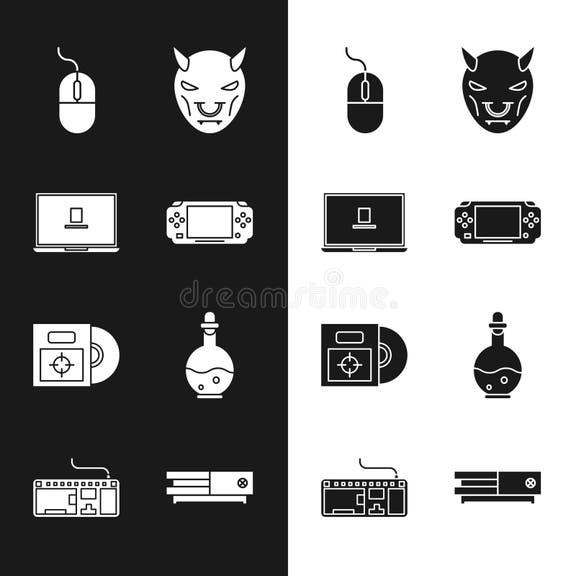 Set Portable Video Game Console, Laptop, Computer Mouse, Mask of the ...