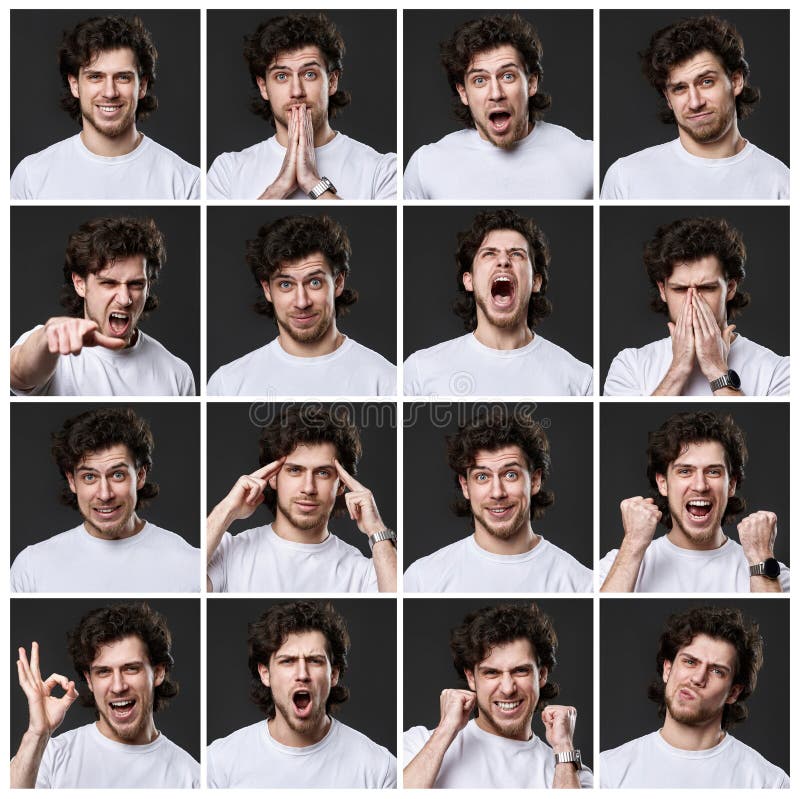 Set of Portraits of Man with Different Positive Emotions Stock Image ...