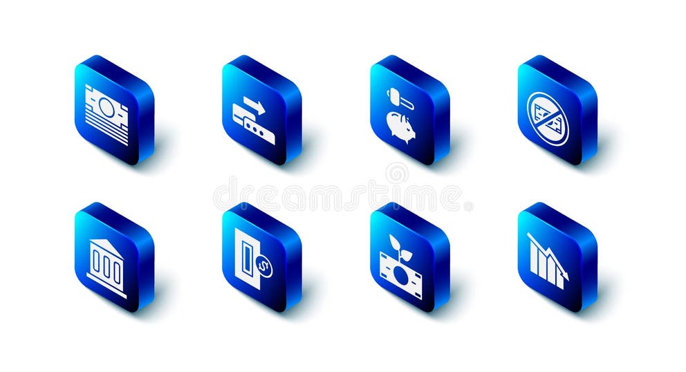 Set Pos Terminal, Piggy Bank and Hammer, No Money, Financial Growth Decrease, Money Plant the ...