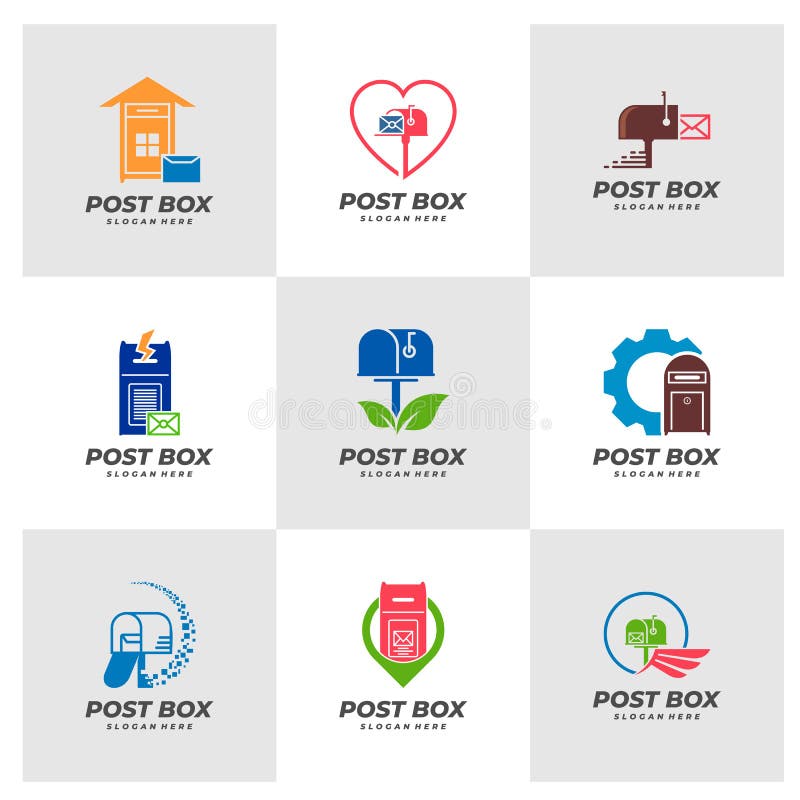 Set of Post Box Logo Vector Template, Creative Post Box Logo Design ...
