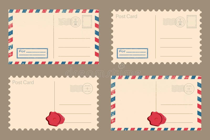 Set of Post Card Letter Envelope with Shadow. Postcard Letter Template ...