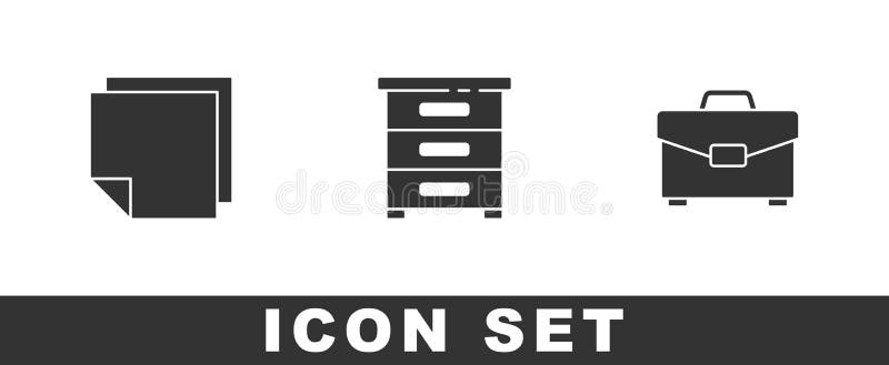 Set Post Note Stickers, Drawer with Documents and Briefcase Icon ...