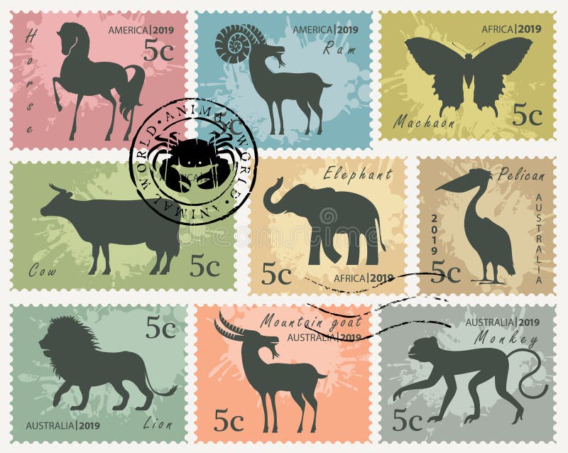Postage Stamps Theme Wildlife Stock Illustrations – 11 Postage Stamps ...