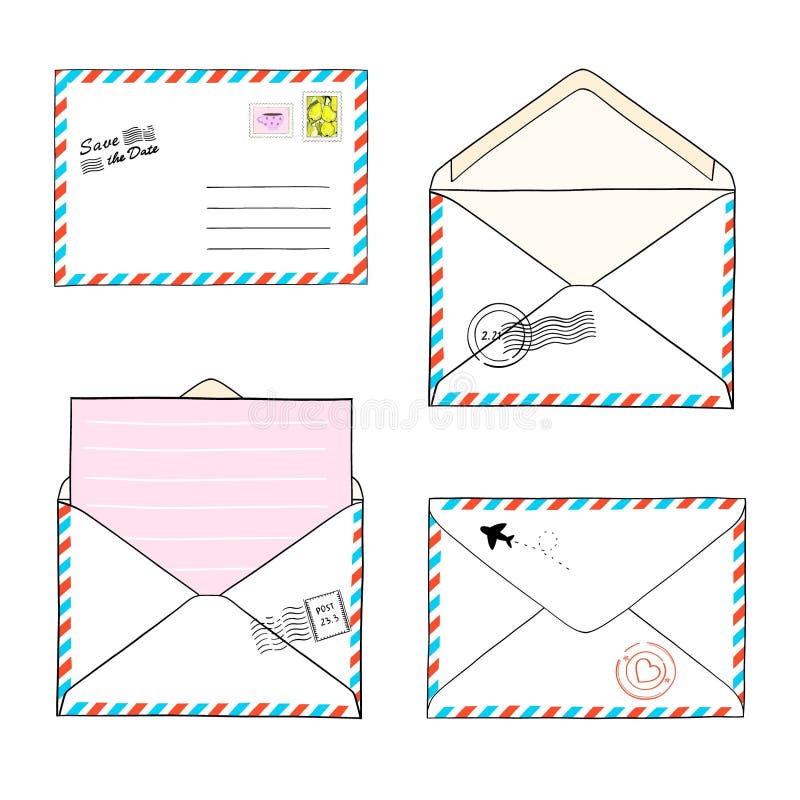 Set of postal envelopes stock vector. Illustration of sketch - 242701417