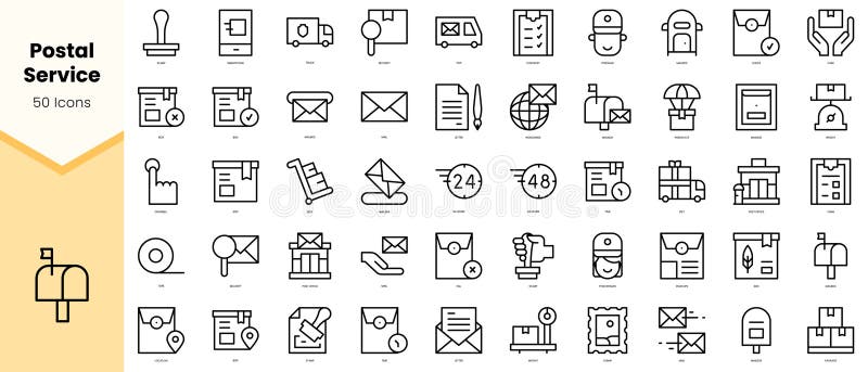 Set of Postal Service Icons. Simple Line Art Style Icons Pack Stock ...