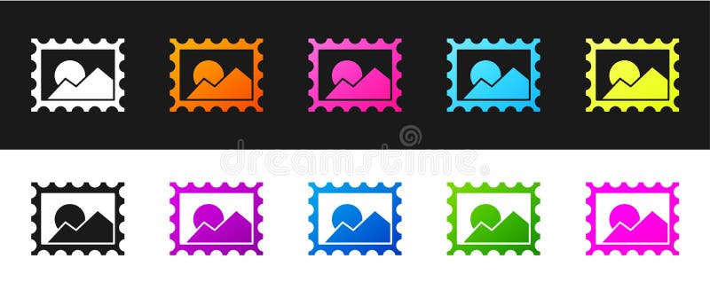 Black Postal Stamp Icon Isolated on White Background. Circle Button ...