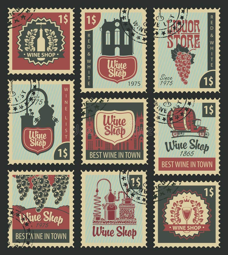 Set Postal Stamps Theme Wine Stock Illustrations – 15 Set Postal Stamps ...