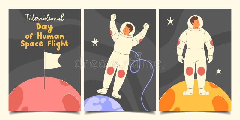 Set of Postcards, Posters for the International Day of Human Space ...