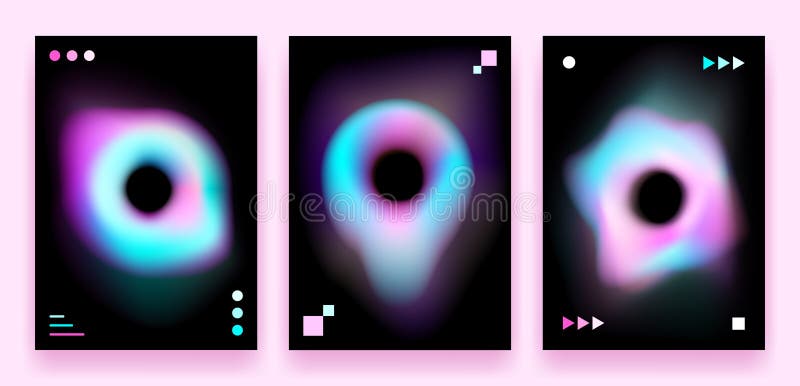 Set of Posters with Abstract Distorted Splashes on Black Background ...