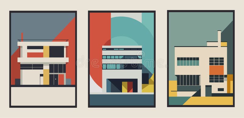 Set of Posters with Modern Buildings in Flat Style. Vector Illustration ...