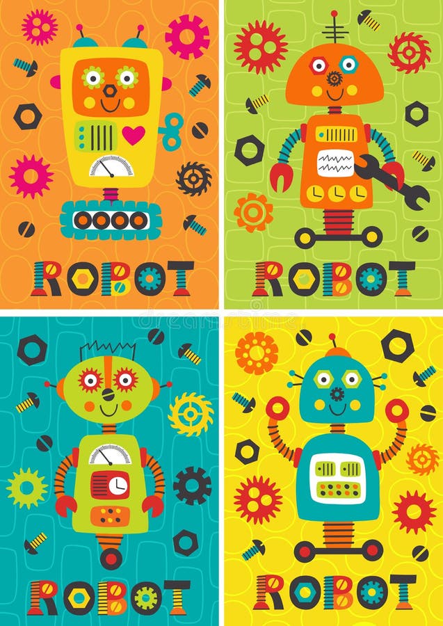 Set of Posters with Robots Part 2 Stock Vector - Illustration of ...