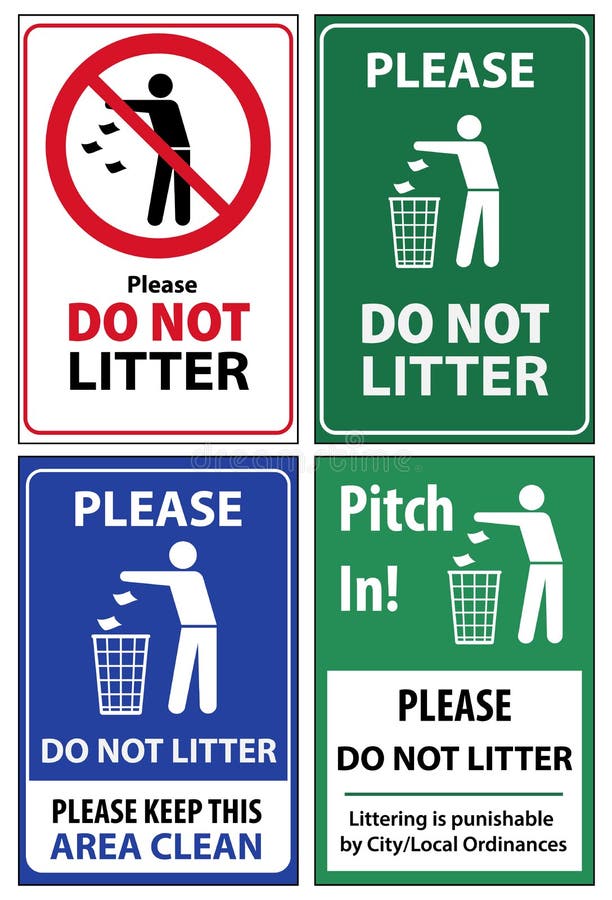 Set of Posters and Sticker Signs with a Call Please Do Not Litter, Keep ...