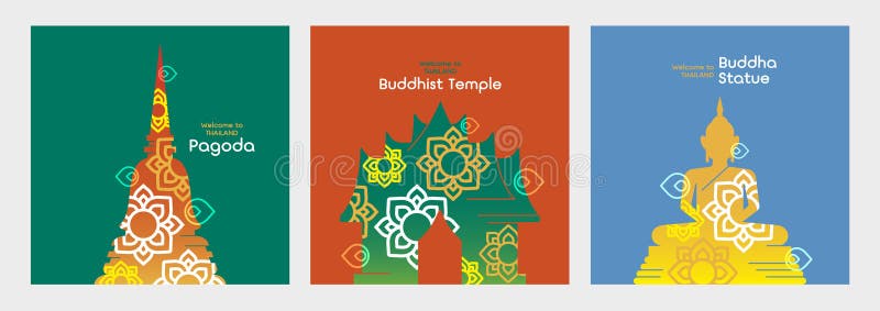 A Set of Posters of Thai Temple Buildings Stock Vector - Illustration ...